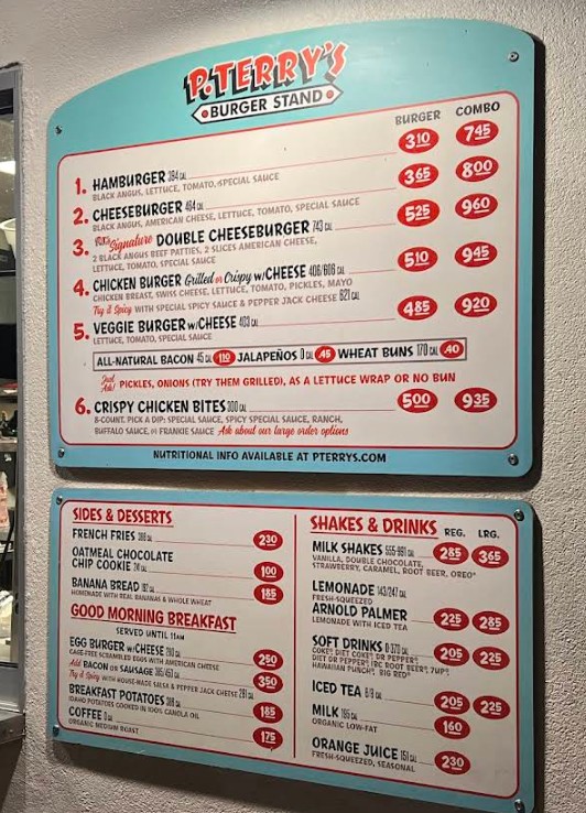 P. Terry's Burger Stand Restaurant Menu – Burgers, Fries, Breakfast ...
