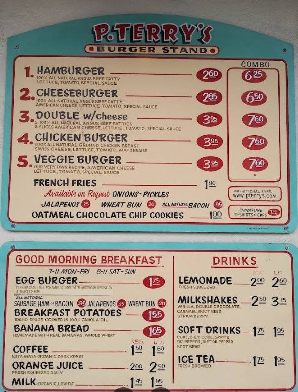 P. Terry's Burger Stand Restaurant Menu – Burgers, Fries, Breakfast ...
