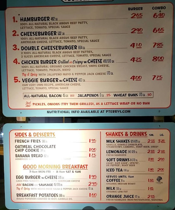 P. Terry's Burger Stand Restaurant Menu – Burgers, Fries, Breakfast ...